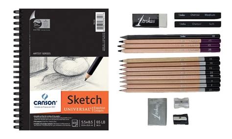Canson Sketchbook And Professional Artist Sketch And Draw Pencil Set 18 Piece Sketch Book