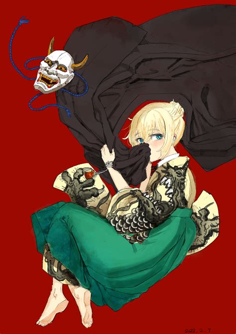 Kibougou Highres Barefoot Blonde Hair Blue Eyes Hakama Hanya