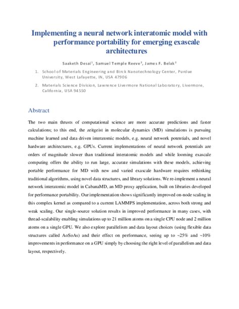 Pdf Implementing A Neural Network Interatomic Model With Performance