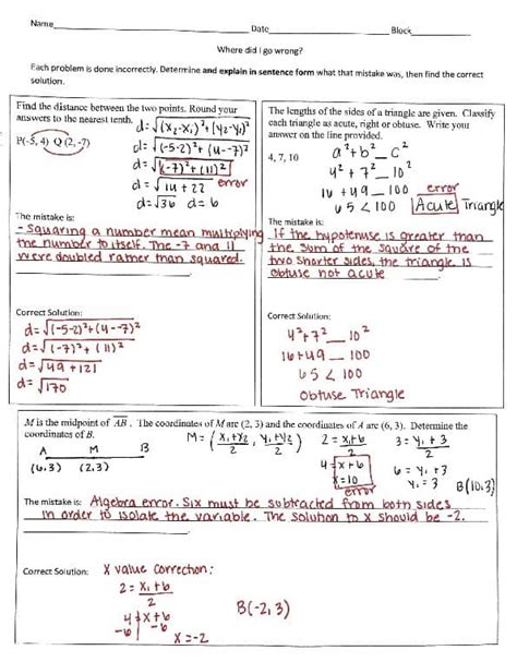 Coordinate Geometry Error Analysis By Alissa Guest Tpt