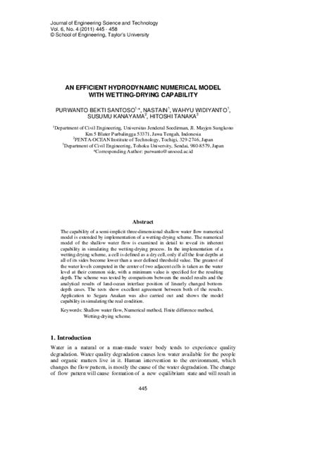 Pdf An Efficient Hydrodynamic Numerical Model
