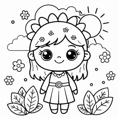 만화 소녀 컬러링 페이지 프리미엄 벡터