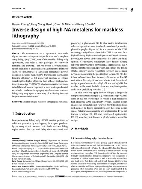 Pdf Inverse Design Of High Na Metalens For Maskless Lithography