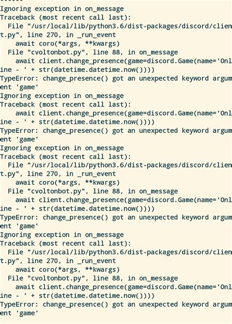 Дискорд бот на Python при отправке любой команды выдаёт ошибку Stack
