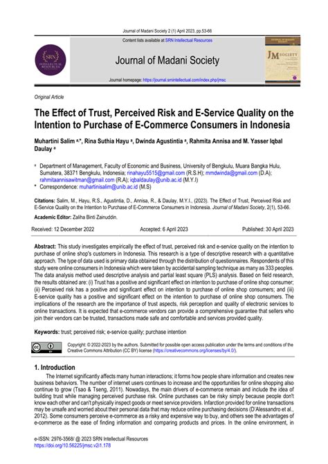 Pdf The Effect Of Trust Perceived Risk And E Service Quality On The Intention To Purchase Of
