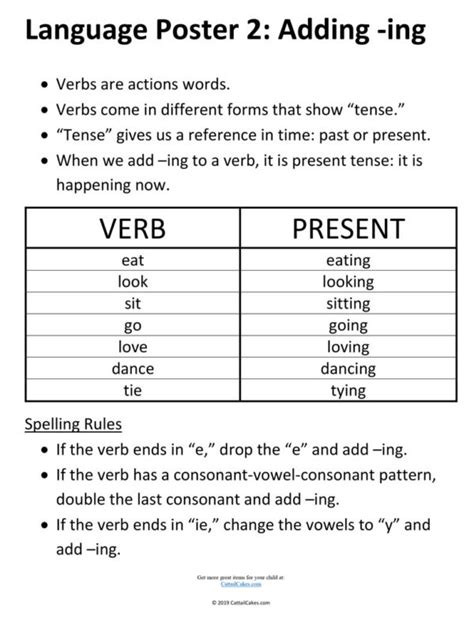 Adding Ing To Verbs Poster The Critical Years