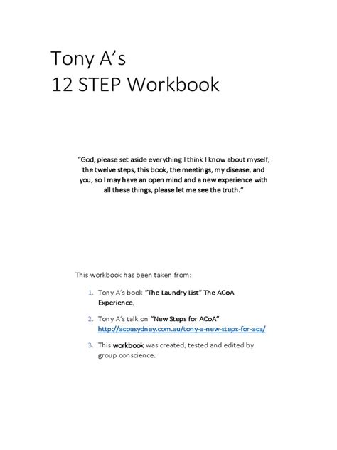 Tony A Steps Workbook Pdf Psychology Psychological Concepts