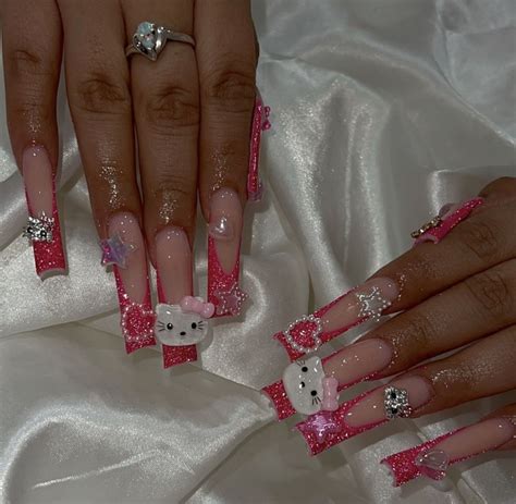 Pink Kawaii Nails Cute Pink Hello Kitty Nails Hot Pink Hello Kitty