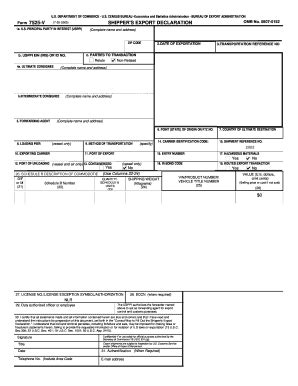 Us Shippers Export Declaration Form 7525 V Blank Fillable Template