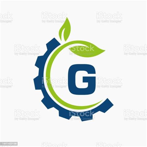문자 G 기어 리프 로고 디자인 벡터 템플릿입니다 잎과 기어 기호 Bicycle Parking Station에 대한 스톡 벡터 아트 및 기타 이미지 Bicycle