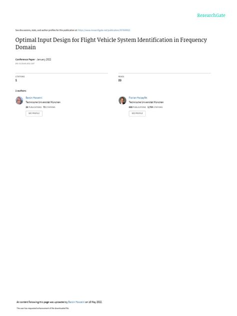 Barzin Hosseini And Florian Holzapfel Optimal Input Design For Flight Vehicle System