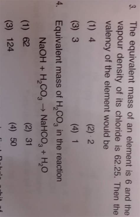 Equivalent Mass Of H2 Co3 In The Reaction Naoh H2 Co3 →nahco3 H2 O