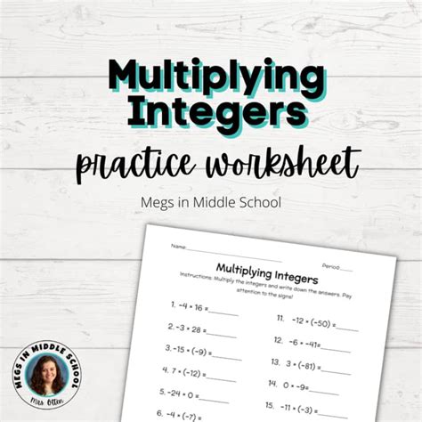 Multiplying Integers Practice Worksheet Negative Numbers Answer Key Included
