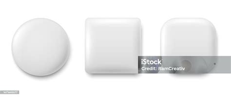 흰색 배경에 3d 빈 플라스틱 버튼입니다 흰색 사각형 그림자가 있는 둥근 모양 평면도 3차원 형태에 대한 스톡 벡터 아트 및 기타 이미지 Istock