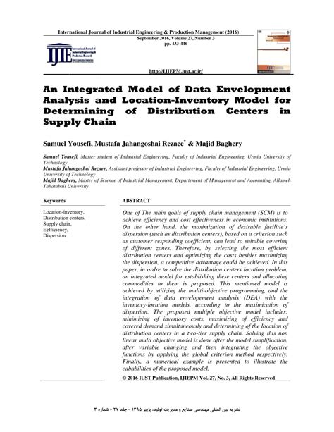 Pdf An Integrated Model Of Data Envelopment Analysis And Location