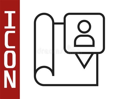 Black Line Folded Map With Location Marker Icon Isolated On White Background Vector Stock