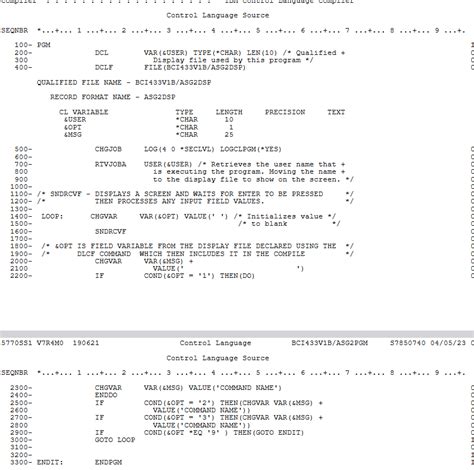 solved in ibm i 5250 im writing a cl program which code is