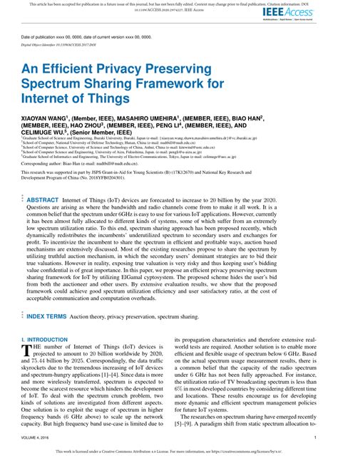 Pdf An Efficient Privacy Preserving Spectrum Sharing Framework For Internet Of Things