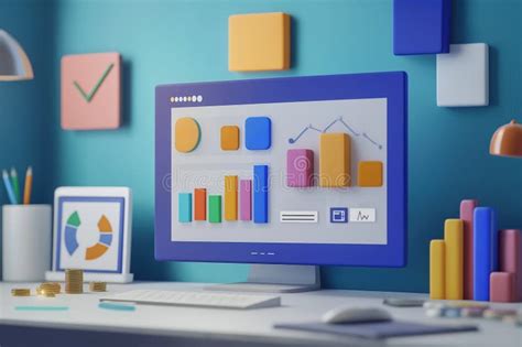 modern digital workspace with computer screen displaying colourful