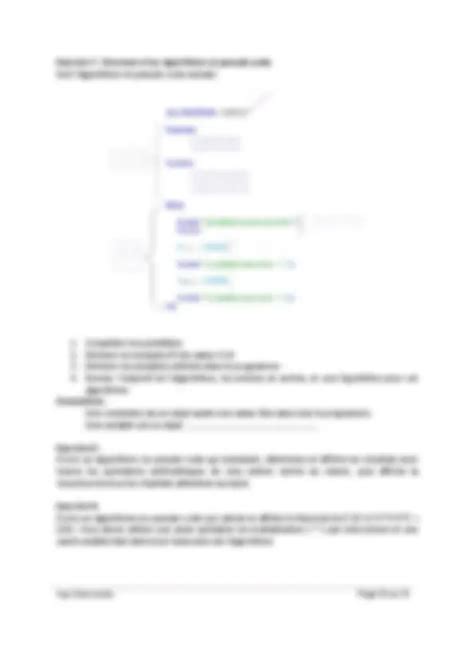 Exercices Dalgorithmes Et De Programmation En Pseudo Code Summaries