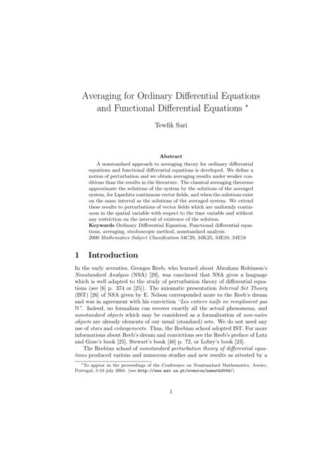 Pdf Averaging For Ordinary Differential Equations And Functional Differential Equations