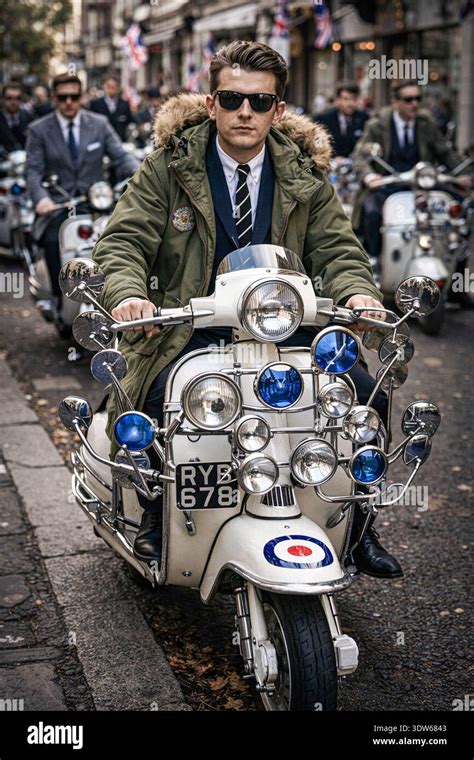 Photograph Of A British Mod With A Lambretta Scooter Representing The