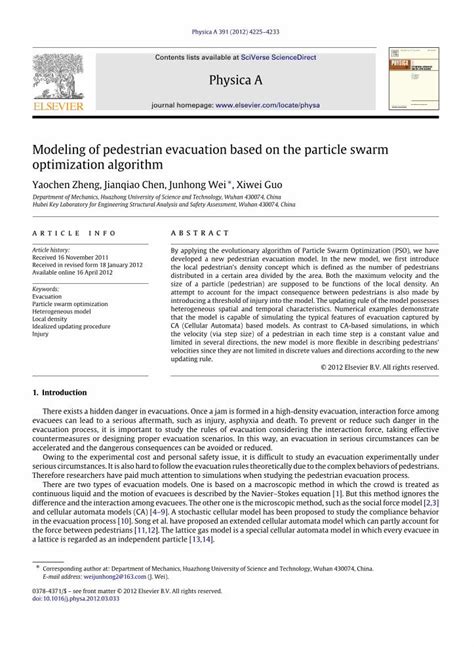Pdf Modeling Of Pedestrian Evacuation Based On The Particle Swarm Optimization Algorithm