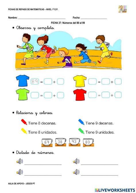 Ficha Matemáticas 37 1ep Números Entre 80 Y 99 Worksheet Live Worksheets