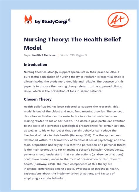 Nursing Theory The Health Belief Model Free Essay Example