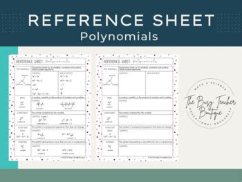 Polynomials Reference Sheet By The Busy Teacher Boutique TPT