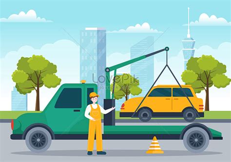 자동 견인 자동차 그림 일러스트 무료 다운로드 Lovepik