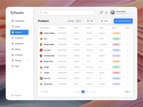 product list table page ui puzzler saas web application design