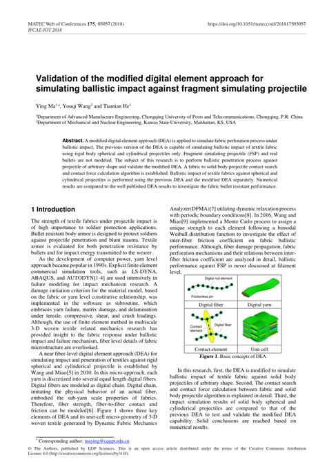 Pdf Validation Of The Modified Digital Element Approach For Simulating Ballistic Impact