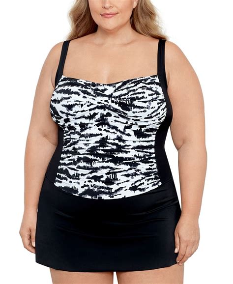 Swim Solutions Plus Size Tummy Control Twist Bra Skater Swimsuit