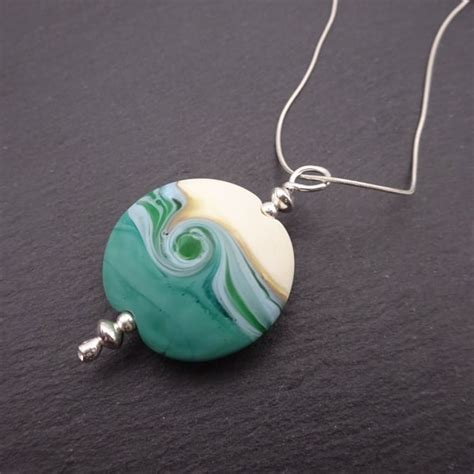 Green Handmade Lampwork Glass Pendant Necklace Folksy