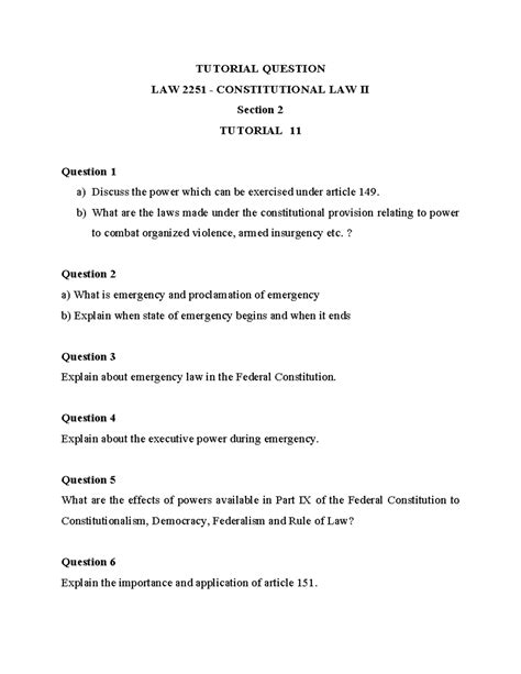 tutorial 11 tutorial question law 2251 constitutional law ii