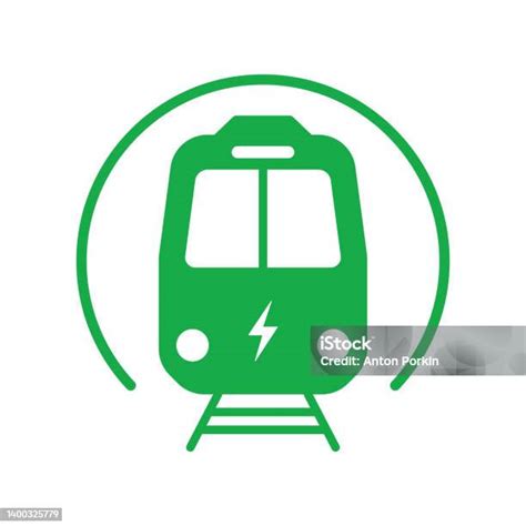 지하철역 그린 실루엣 표지판 지하철 열차 정면보기 에코 교통 문자 그림 그림 지하 역 전기 생태 교통의 상징 격리된 벡터 일러스트 레이 션 0명에 대한 스톡 벡터 아트 및