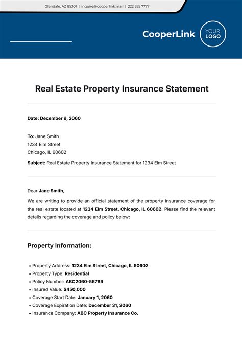 Free Real Estate Property Insurance Statement Template To Edit Online