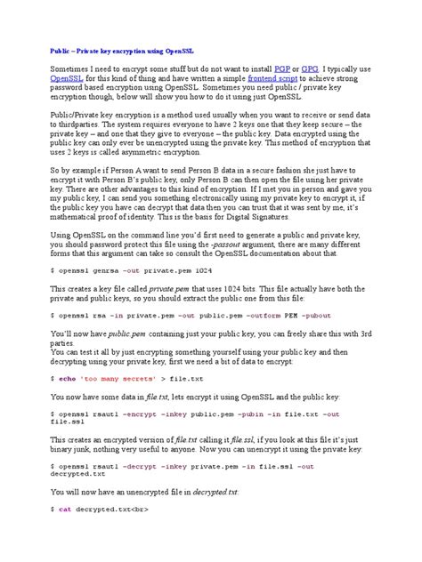 Public Private Key Encryption Using Openssl Pdf Public Key