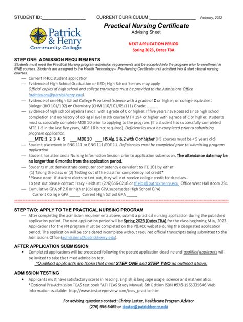 Fillable Online Admission To The Practical Nursing Certificate Program