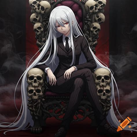 Anime Girl With White Hair Eyepatch Striped Sweater Black Skirt And