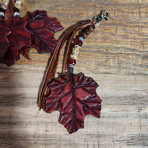 Maple Leaf Tassel Tooled Leather Leaf Tassel With Gemstones Country