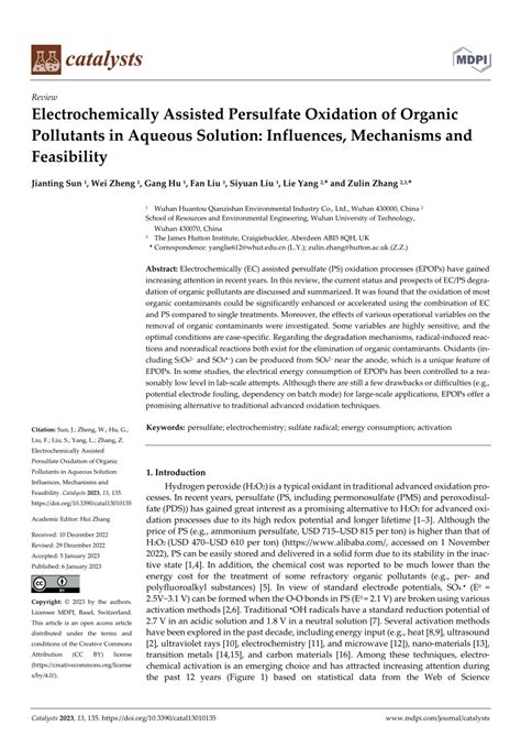 Pdf Electrochemically Assisted Persulfate Oxidation Of Organic