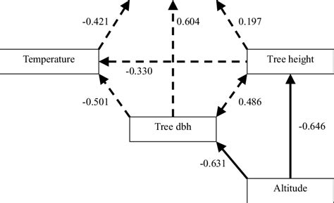 path diagram of correlational relationships between abiotic and biotic