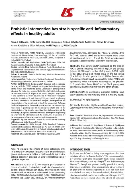 Pdf Probiotic Intervention Has Strain Specific Anti Inflammatory