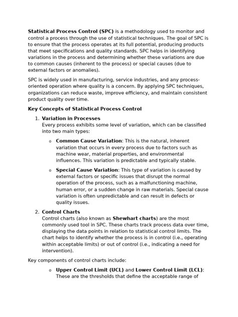 Statistical Process Control Pdf Production And Manufacturing Business