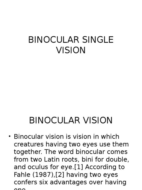 Binocular Single Vision Pdf Neuroscience Neuropsychological Assessment