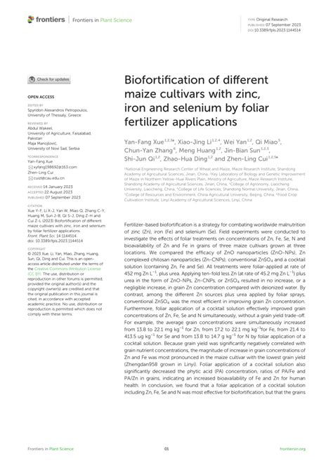 Pdf Biofortification Of Different Maize Cultivars With Zinc Iron And
