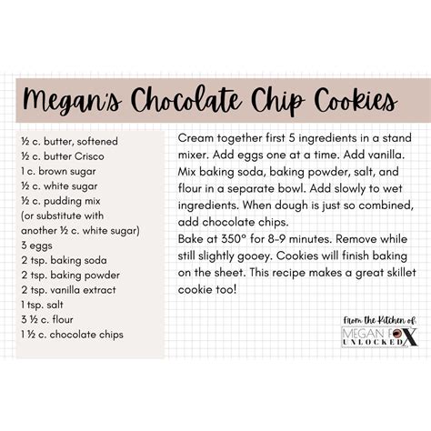 Chocolate Chip Cookie Recipe Card