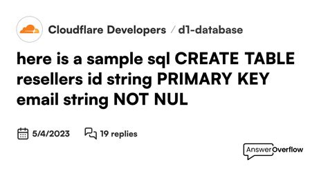 Here Is A Sample Sql Create Table `resellers` `id` String Primary Key
